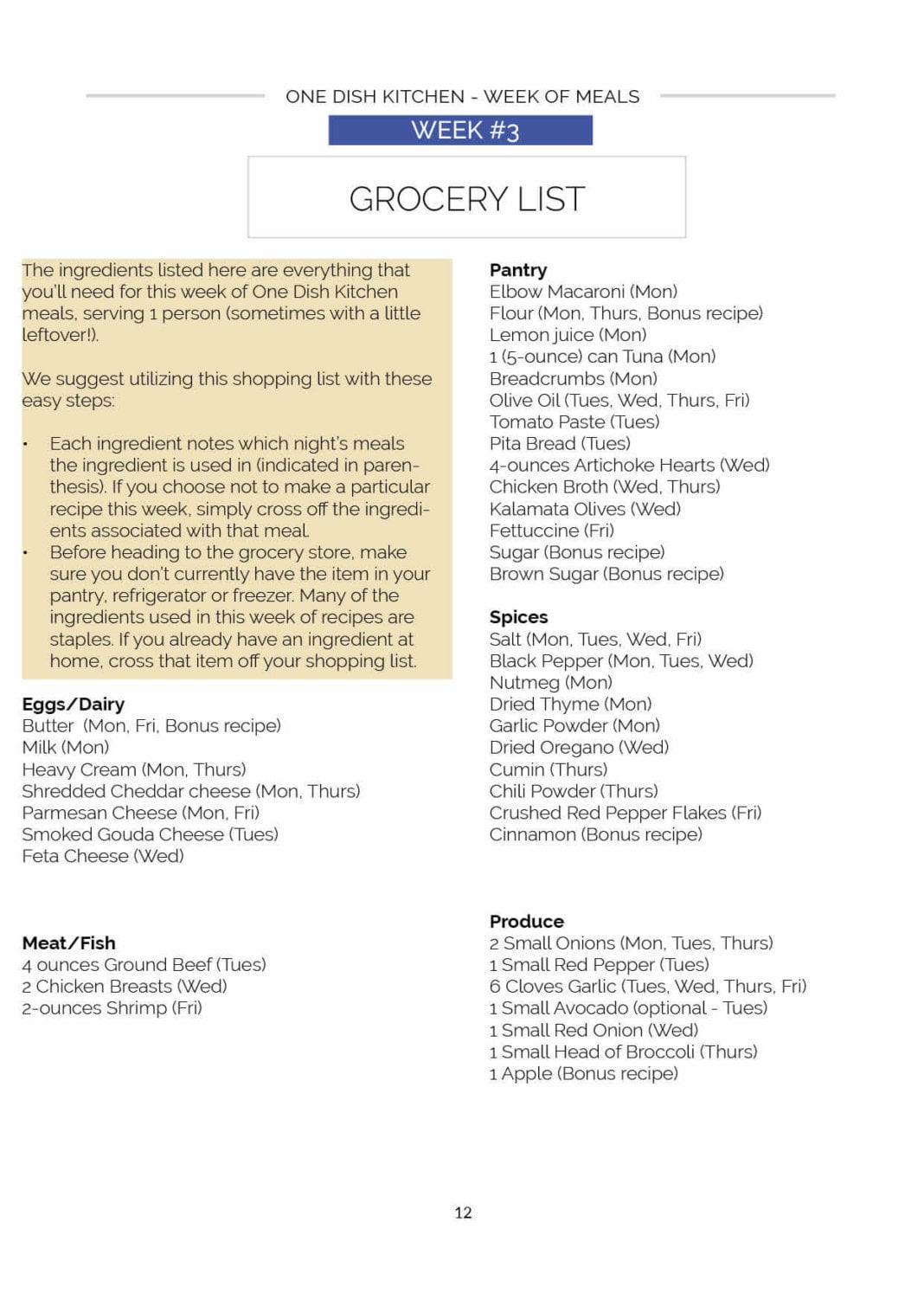 Meal Plan for One - Weekly Meal Prep - Week 3 - One Dish Kitchen