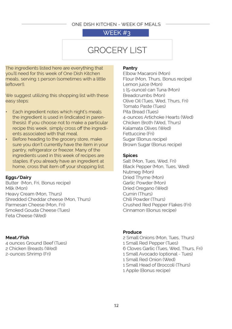 Meal Plan for One - Weekly Meal Prep - Week 3 - One Dish Kitchen