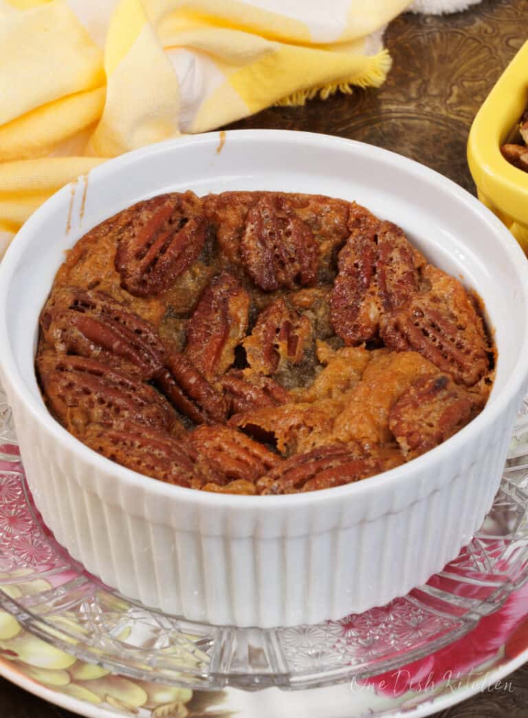 Crustless Pecan Pie Without Corn Syrup For One - One Dish Kitchen
